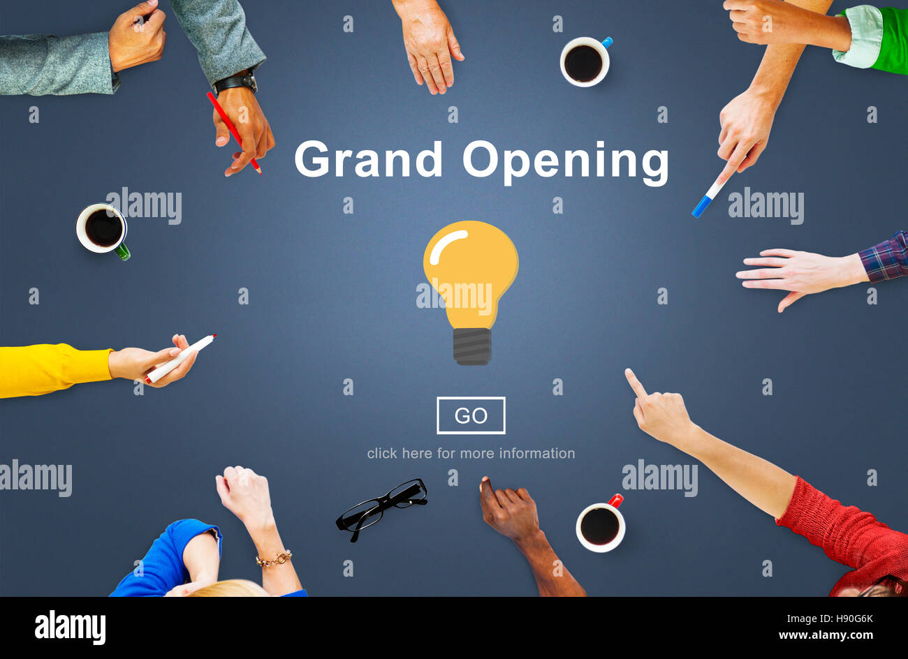 Grand Opening Light Bulb Icon Concept Stock Photo - Alamy
