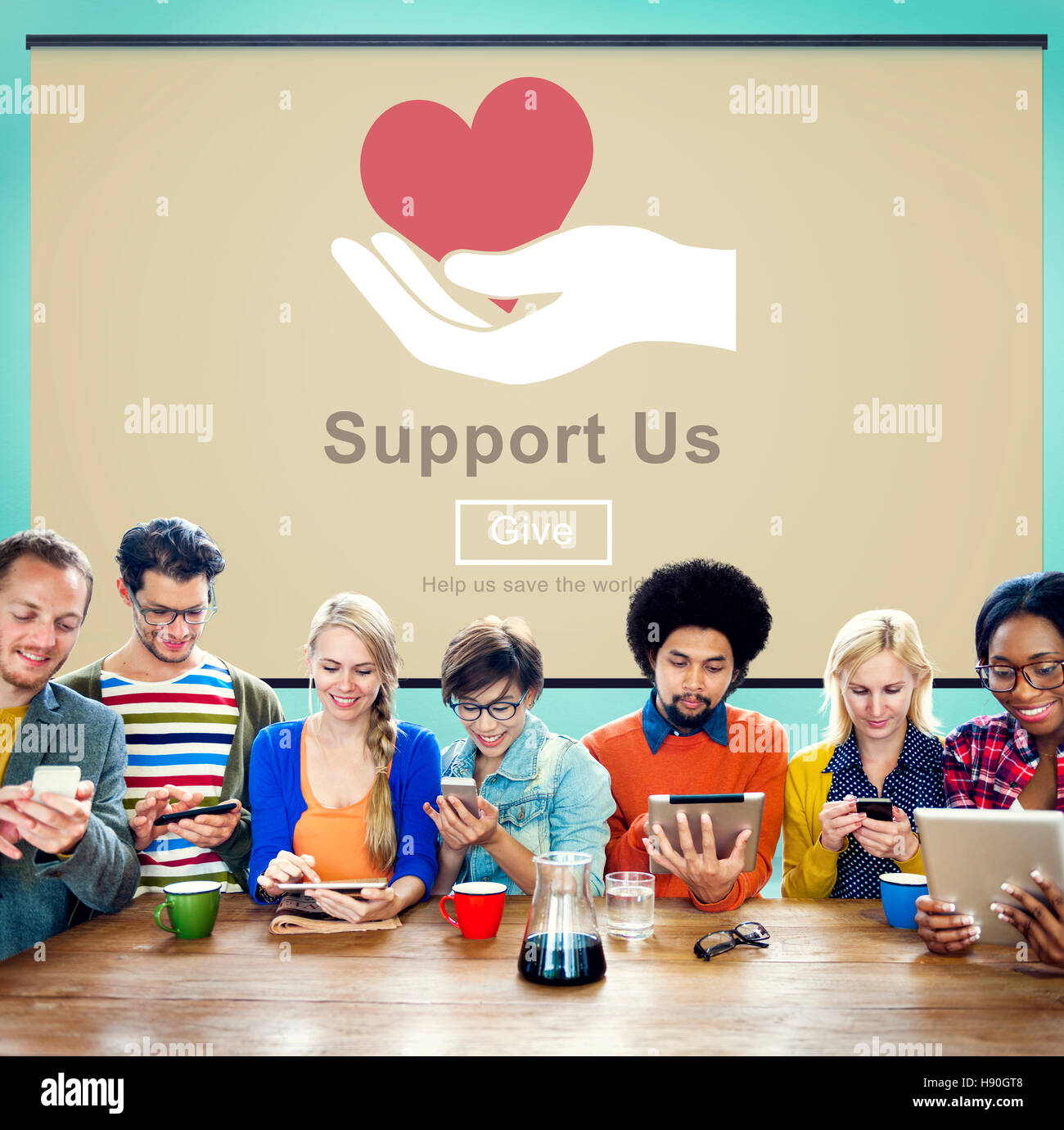 Support us Welfare Volunteer Donations Concept Stock Photo - Alamy