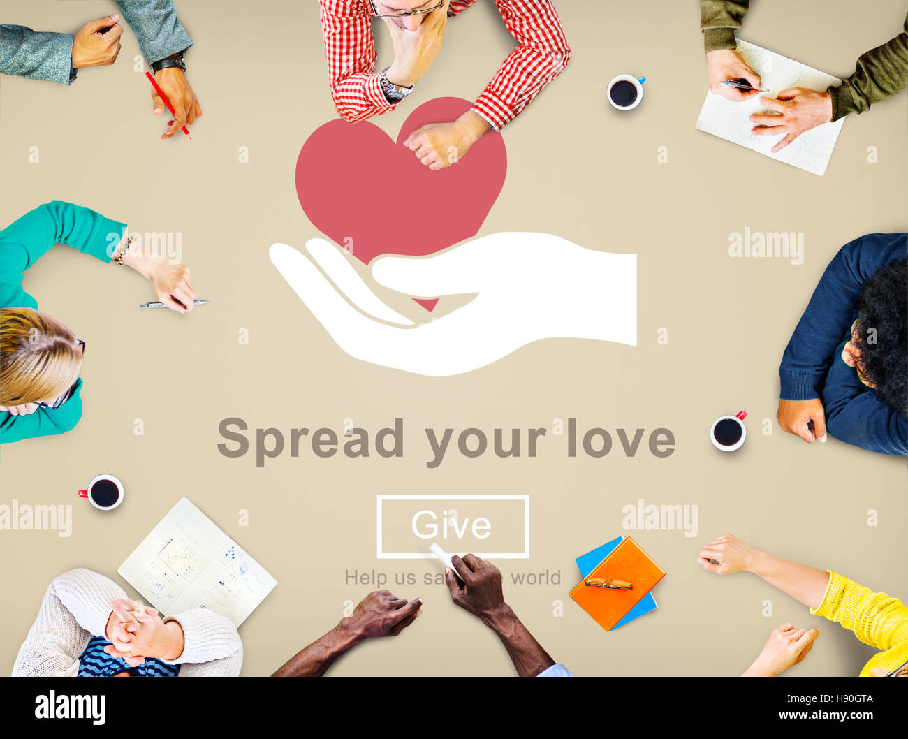 Spread Your Love Helping Hands Donate Concept Stock Photo - Alamy