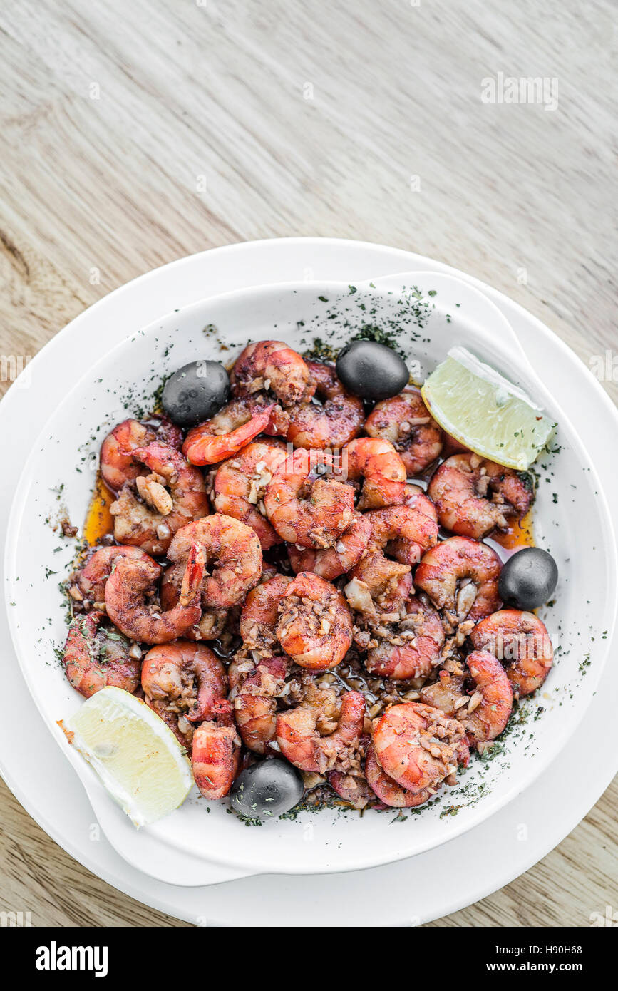 fresh prawns fried in garlic olive oil seafood portuguese tapas snack ...
