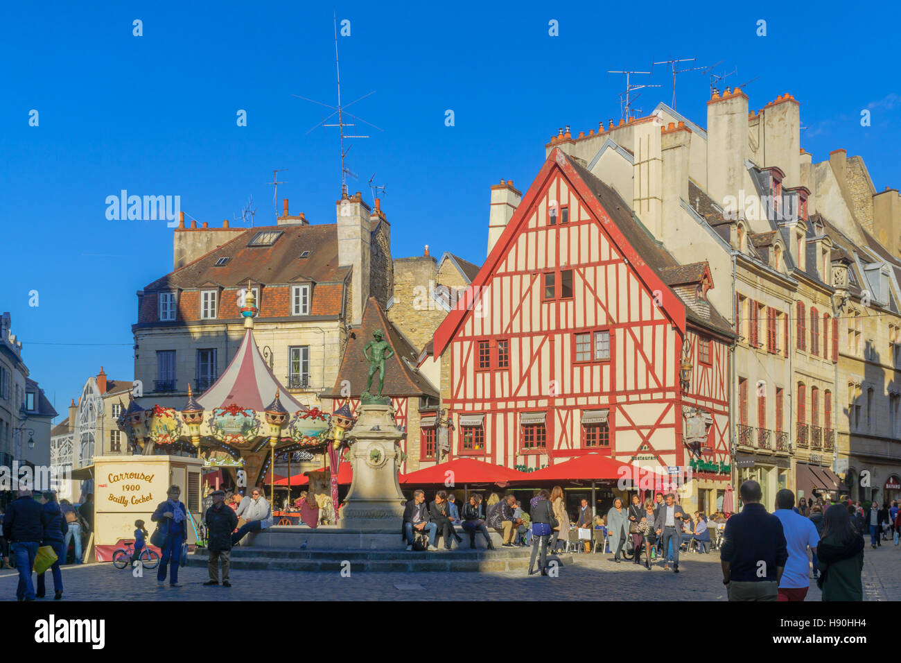 DIJON, FRANCE - OCTOBER 15, 2016: Scene of the Francois-Rude Square and ...