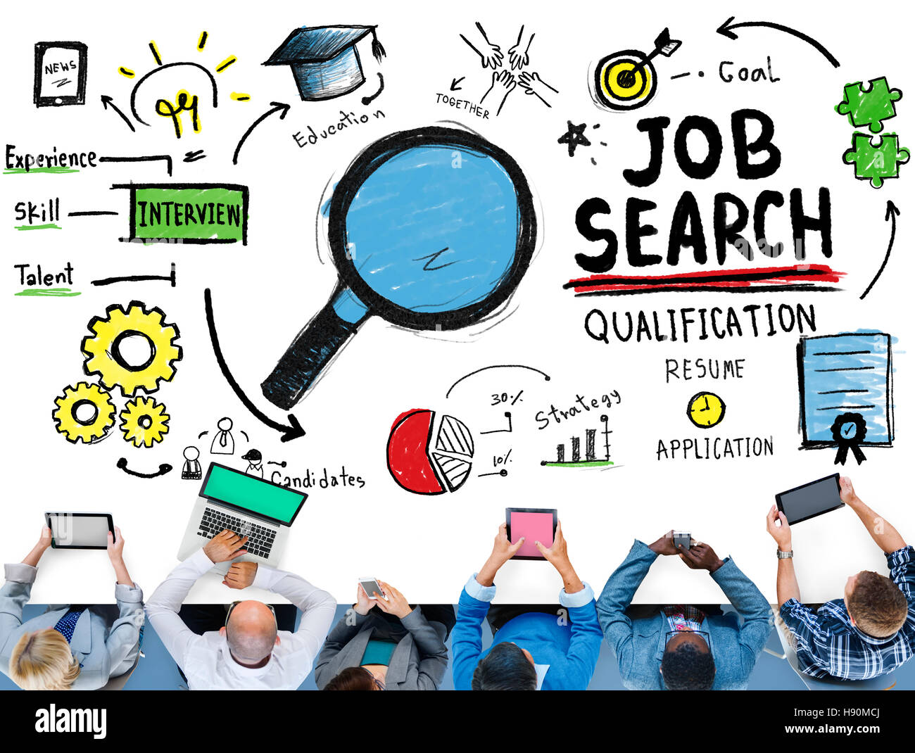 Job Search Qualification Resume Recruitment Hiring Application Concept ...