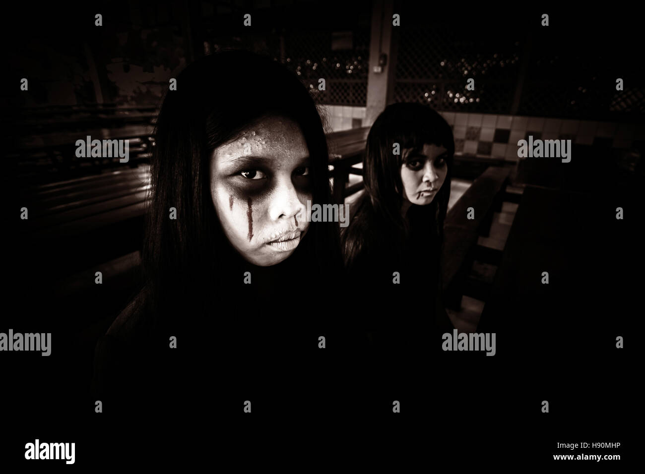 Ghost of two best friend forever in Haunted building,Horror background ...