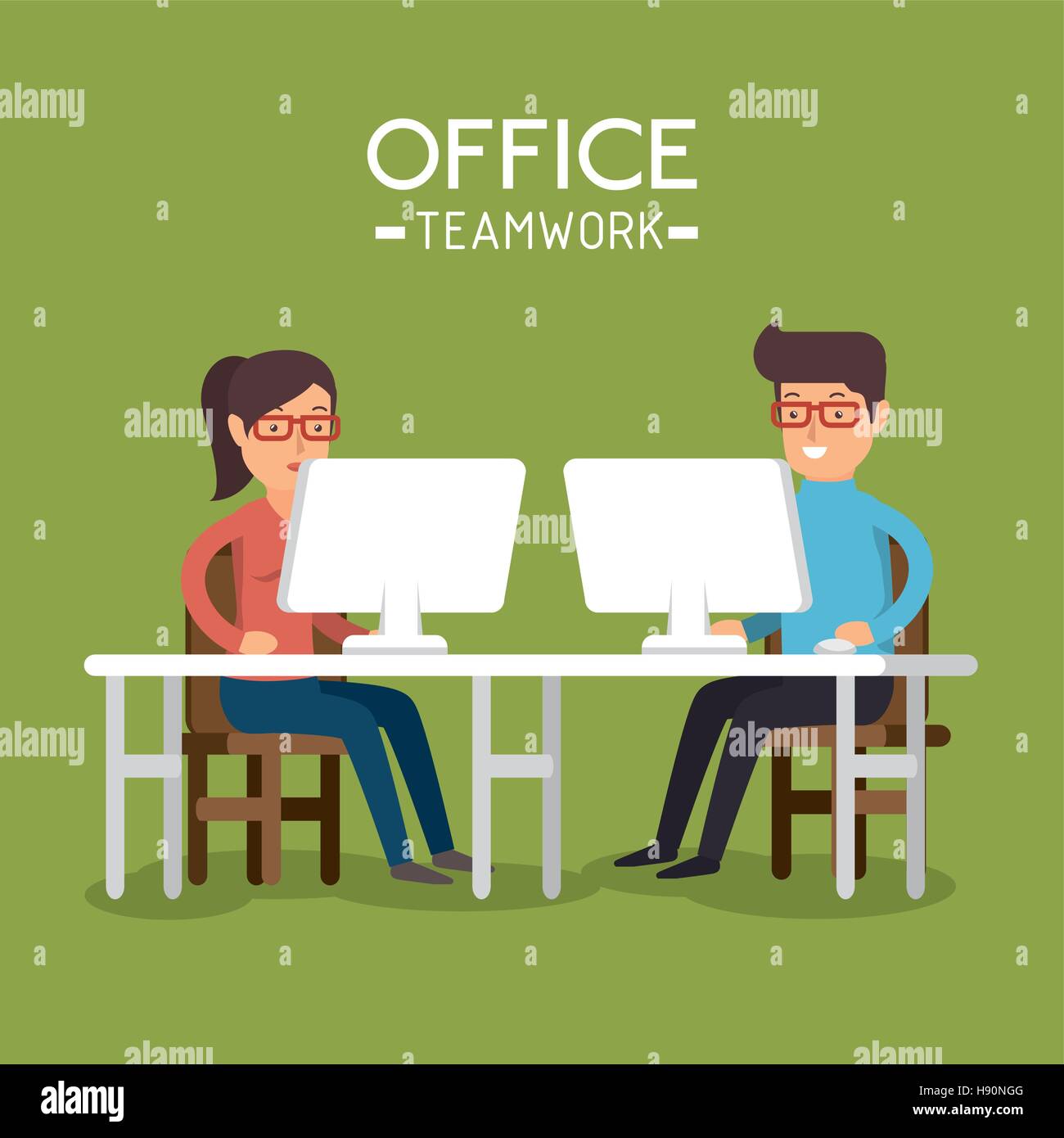 office teamwork people using computer vector illustration eps 10 Stock ...