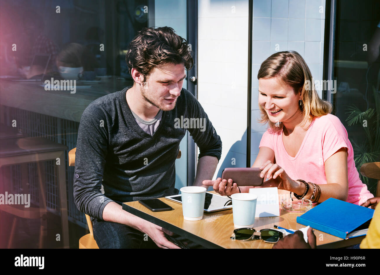 People Talking Digital Tablet Technology Friends Togetherness Concept ...