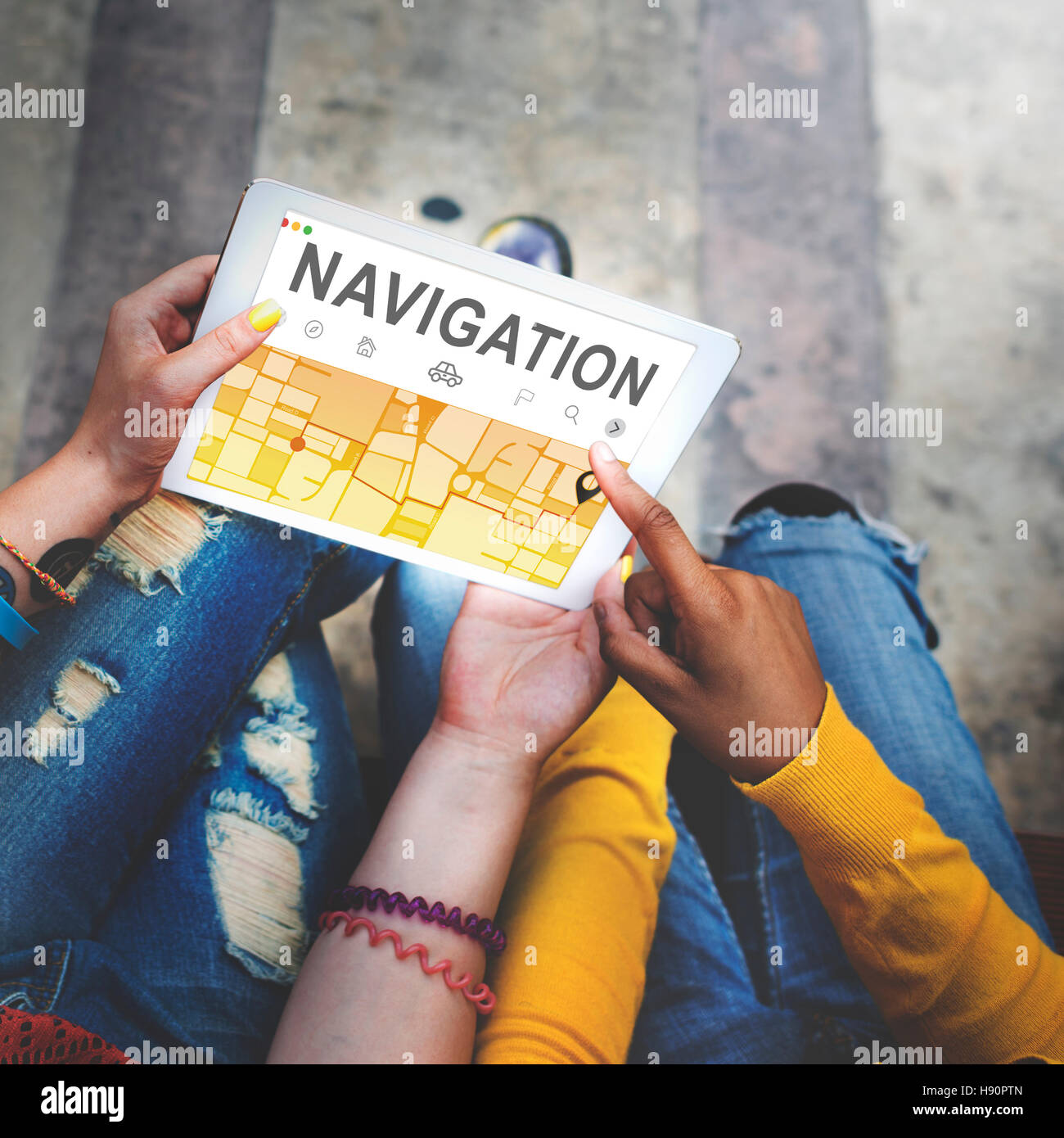 GPS Destination Route Map Graphic Concept Stock Photo - Alamy