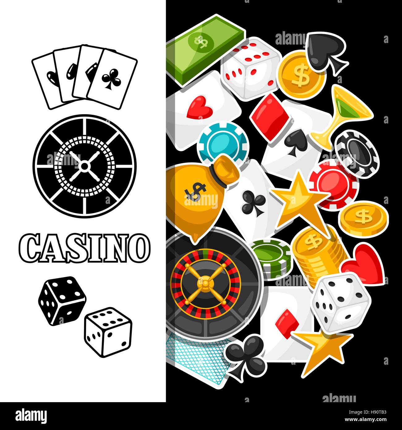 Casino gambling background design with game sticker objects Stock ...