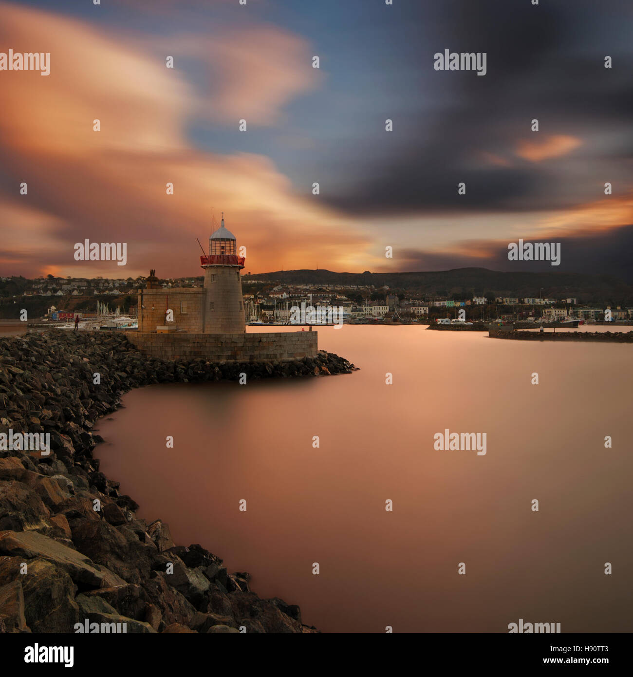 Stunning location of Howth Lighthouse and amazing sunset Stock Photo ...