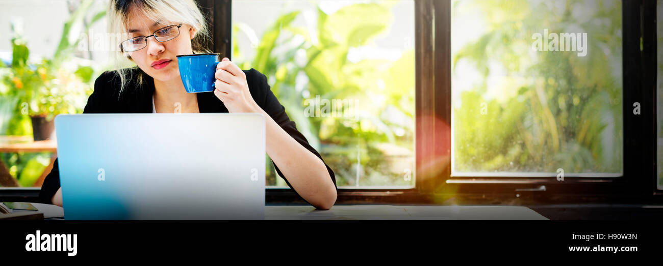 Businesswoman Concentrate Data Determine Device Concept Stock Photo - Alamy