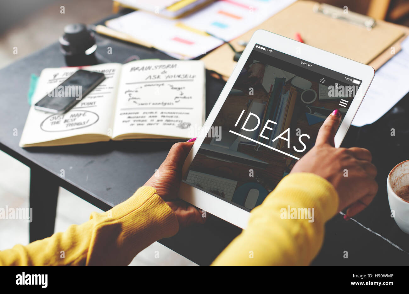 Ideas Working Using Tablet Technology Thinking Concept Stock Photo - Alamy