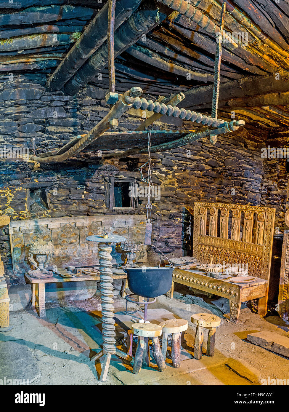 The old cauldron for cooking over an open fire in Ethnographic Museum ...