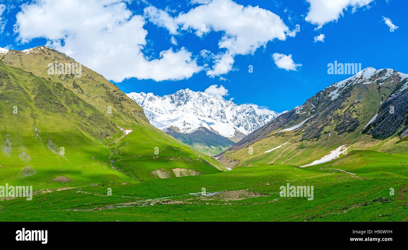 The hike to the Shkhara peak starts at the Enguri gorge, Ushguli, Upper ...