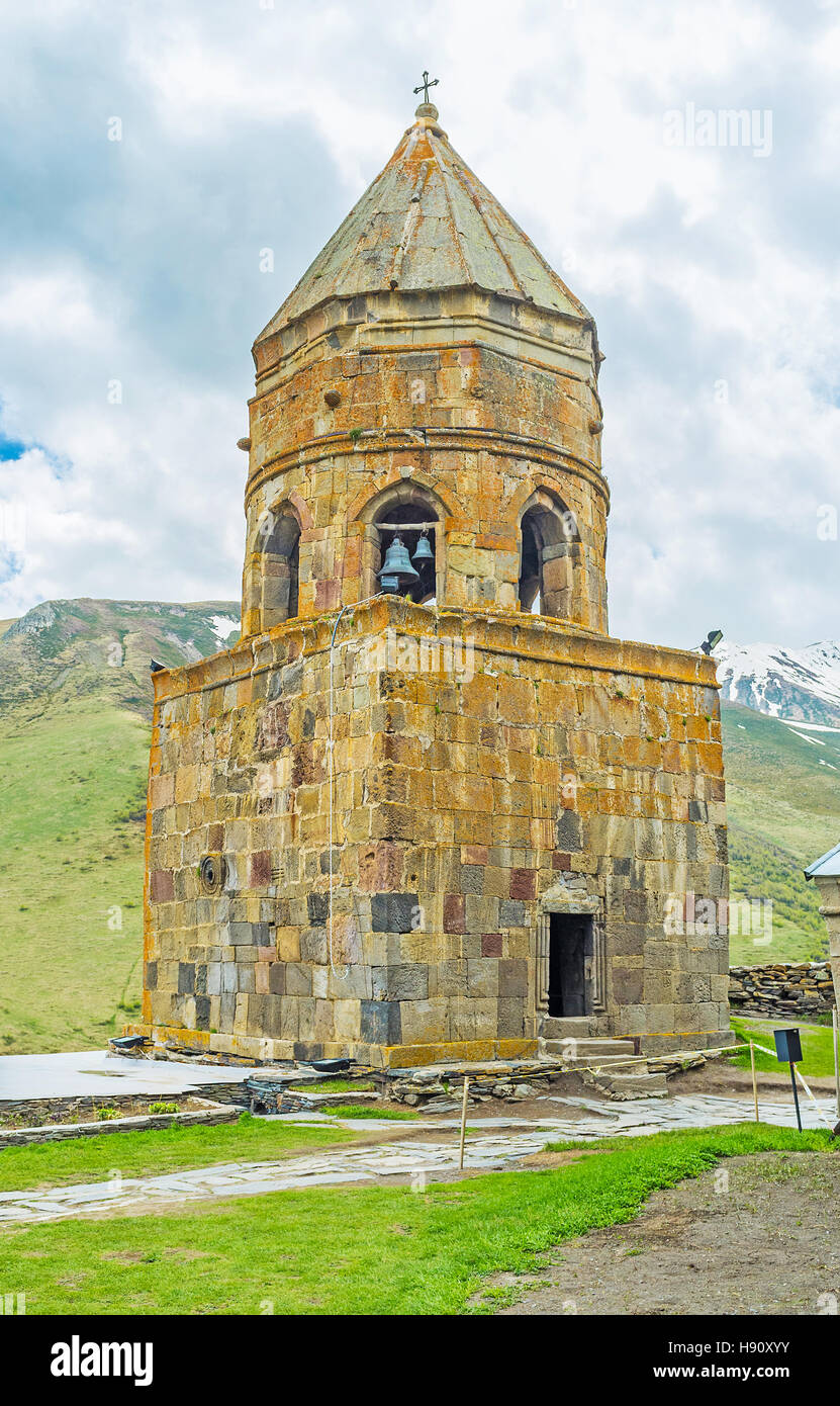 The bell tower chapel located over the gate of Tsminda Sameba (Holy ...
