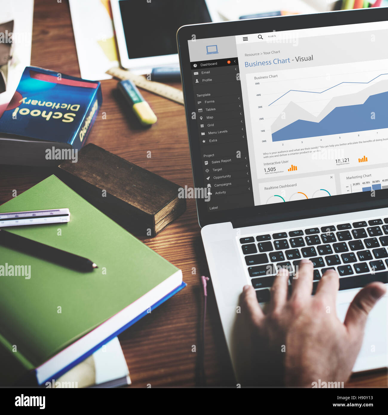 Business Chart Working Laptop Analysis Internet Concept Stock Photo - Alamy