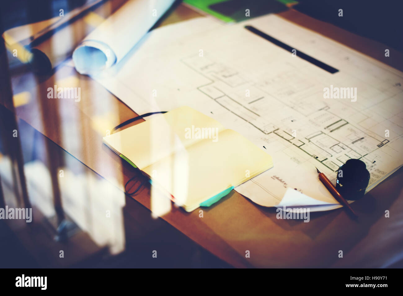 Construction Blueprint Project Working Planning Concept Stock Photo - Alamy
