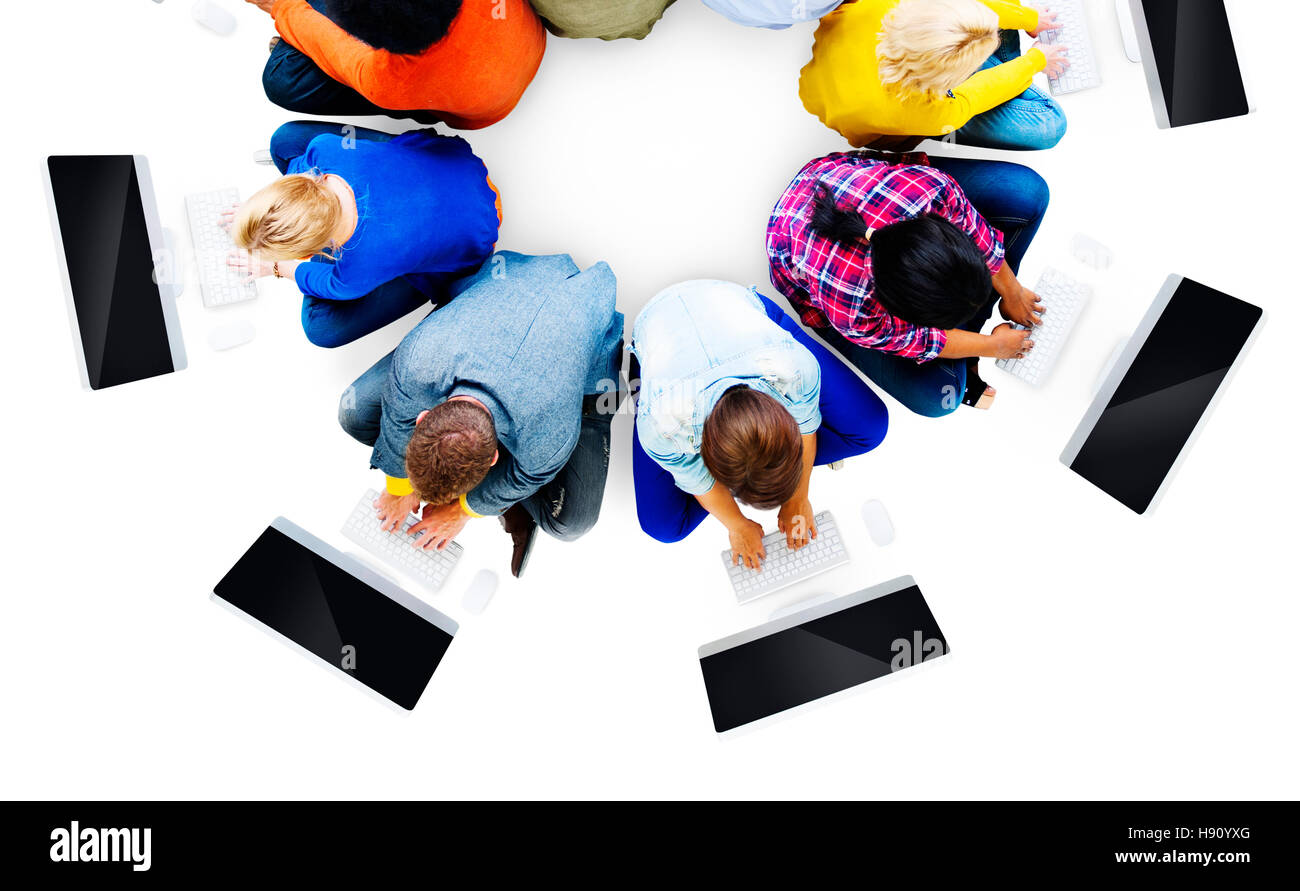 Multiethnic People Using Computers Communication Concept Stock Photo ...