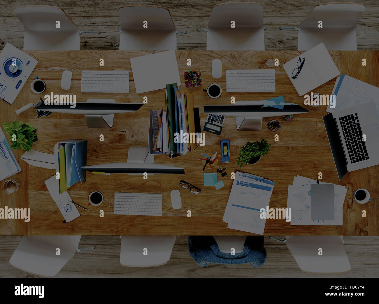 Messy Office Meeting Table No People Concept Stock Photo - Alamy