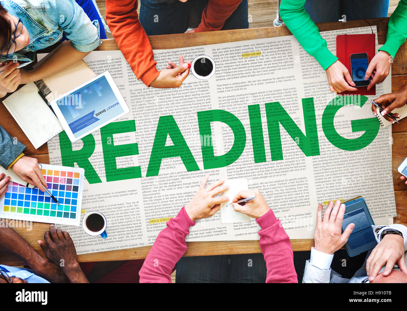 REading Newspaper Book Education Media Concept Stock Photo - Alamy