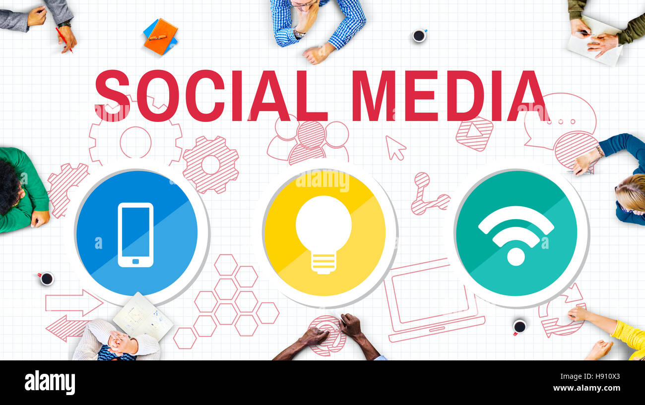Social Media Mobile Lightbulb Wifi Concept Stock Photo - Alamy