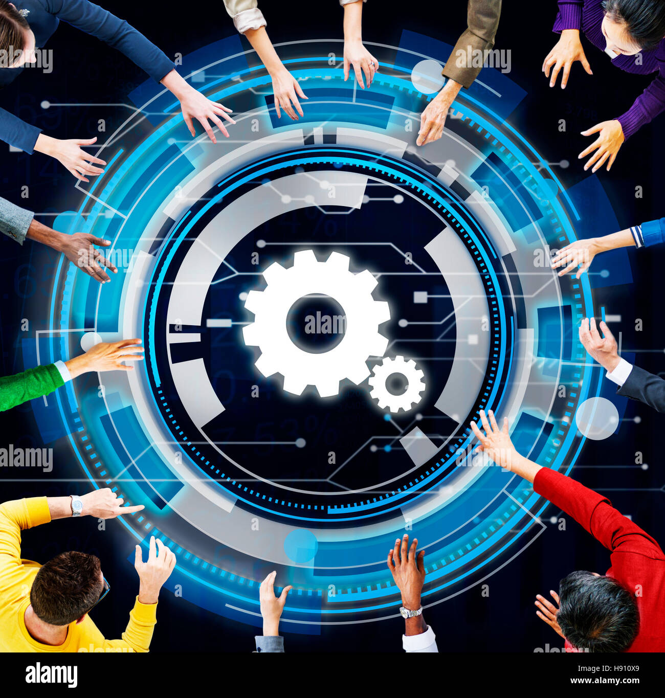 Technology Digital Network Cog Teamwork Concept Stock Photo - Alamy