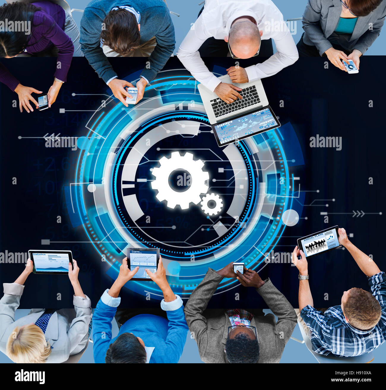 Technology Digital Network Cog Teamwork Concept Stock Photo - Alamy