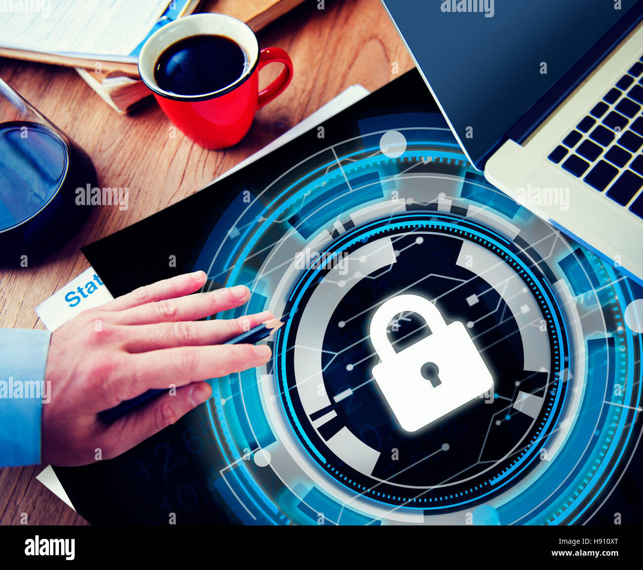 Human hand laptop padlock hi-res stock photography and images - Alamy