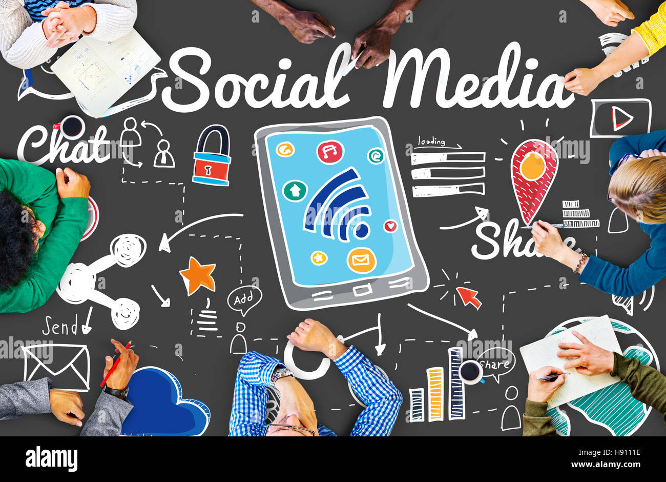 Social Media Chat Share Global Communication Concept Stock Photo - Alamy