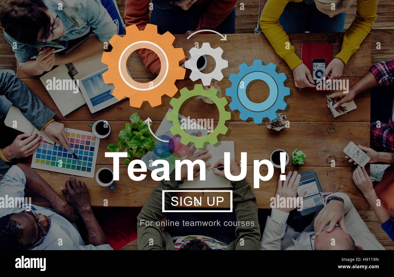 Team Up Teamwork Collaboration Togetherness Concept Stock Photo - Alamy
