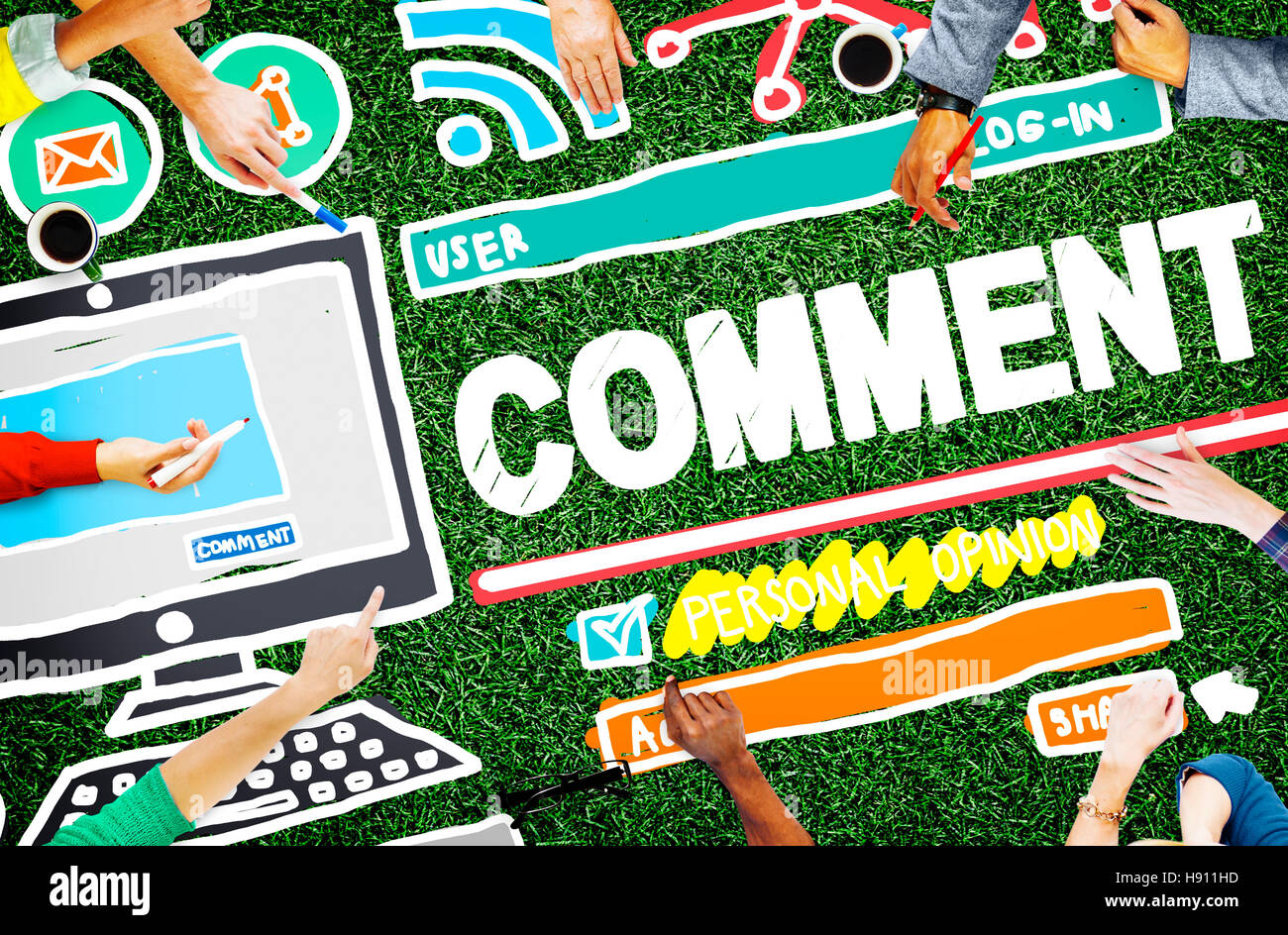 Comment Post Share Social Media Concept Stock Photo - Alamy