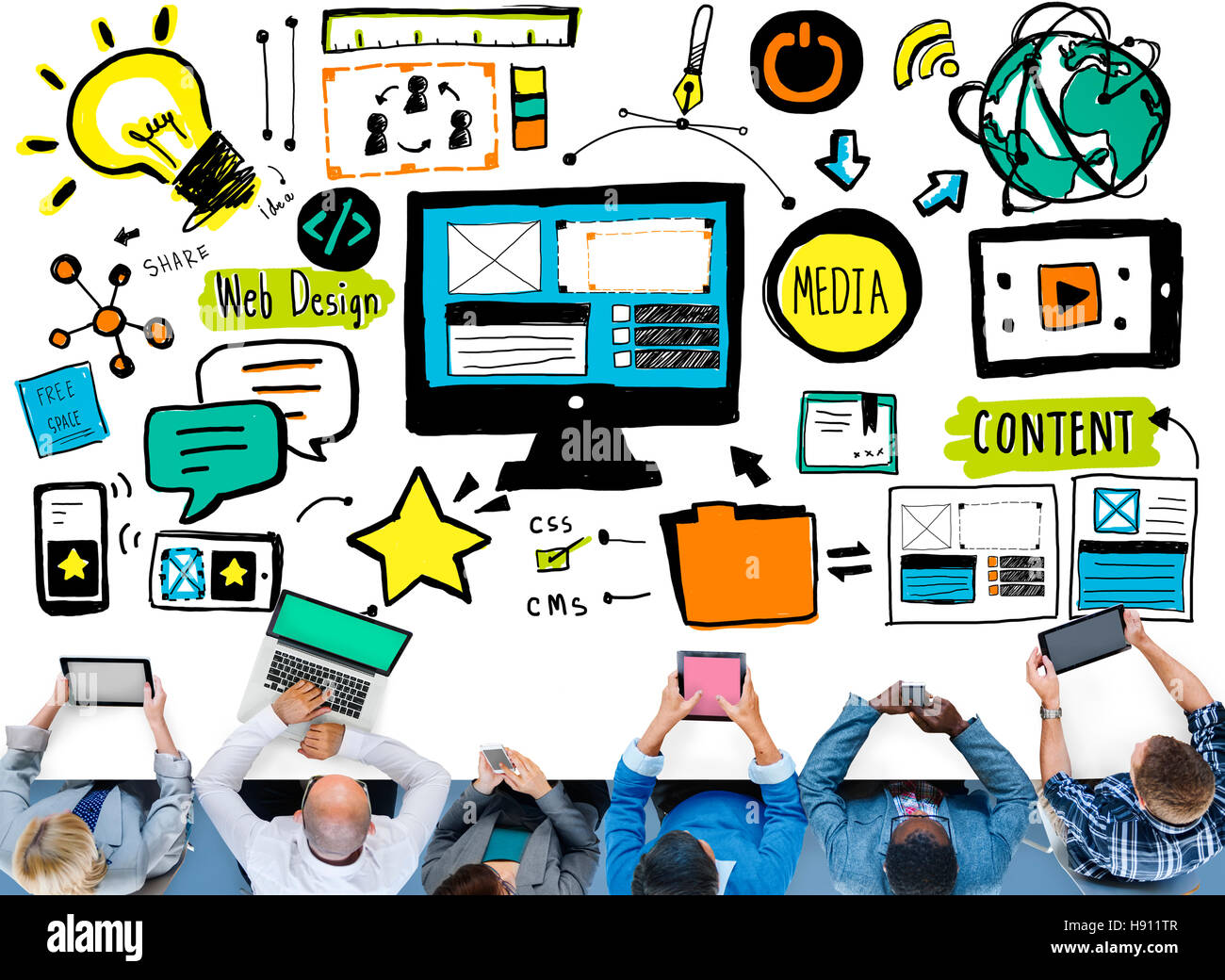 Web Design Media Content Light Bulb Inspiration Concept Stock Photo - Alamy