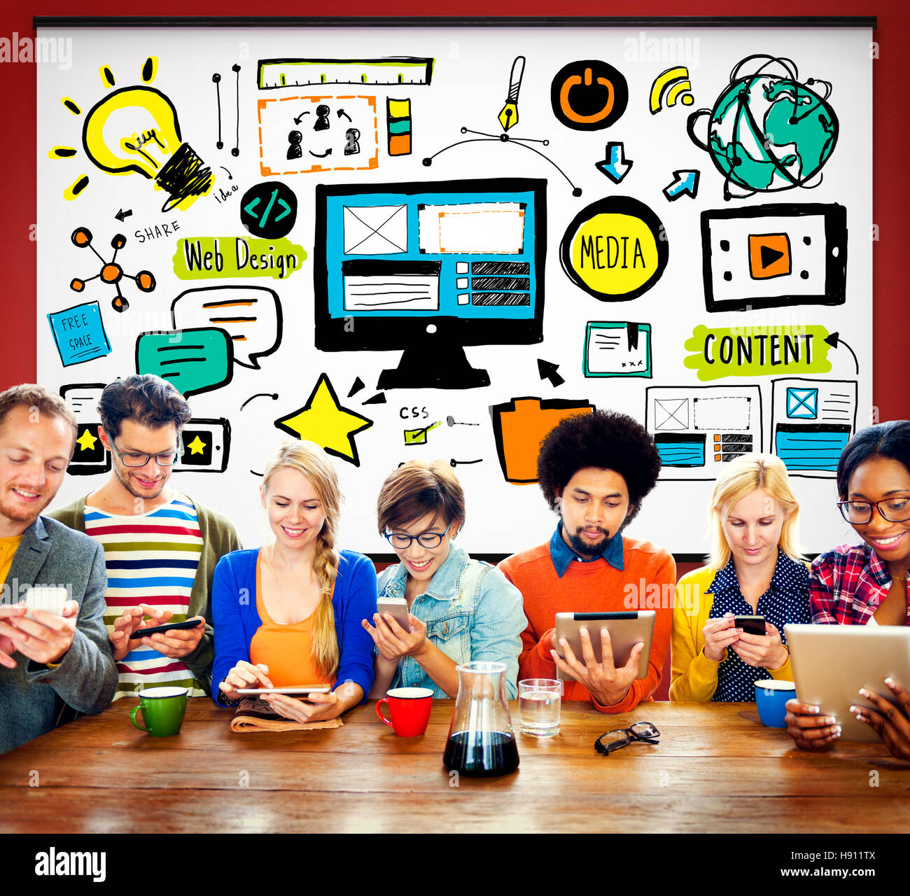 Web Design Media Content Light Bulb Inspiration Concept Stock Photo - Alamy