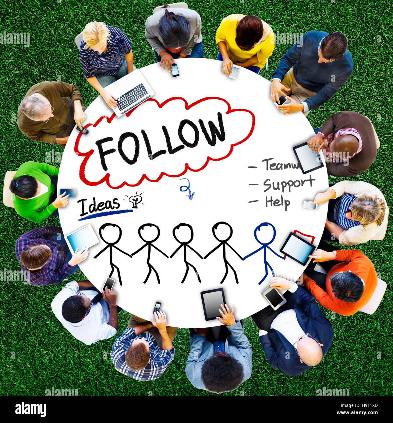 Follow Support Ideas Teamwork Social Media Concept Stock Photo - Alamy