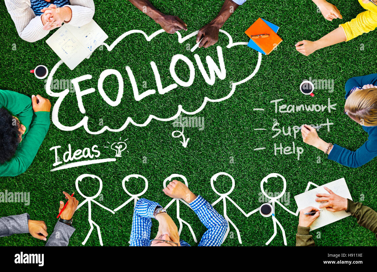 Follow Support Ideas Teamwork Social Media Concept Stock Photo - Alamy