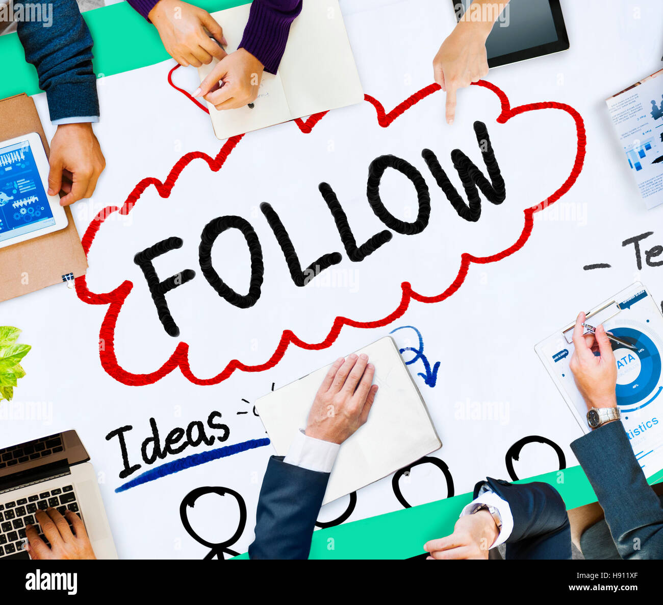 Follow Support Ideas Teamwork Social Media Concept Stock Photo - Alamy