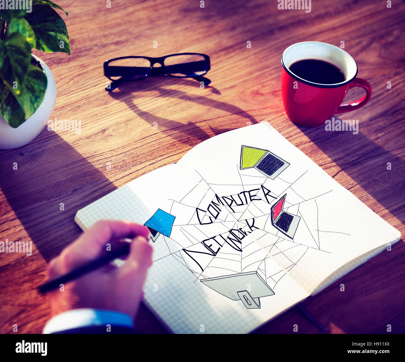 Computer Network Web Sketch Connection Concept Stock Photo - Alamy