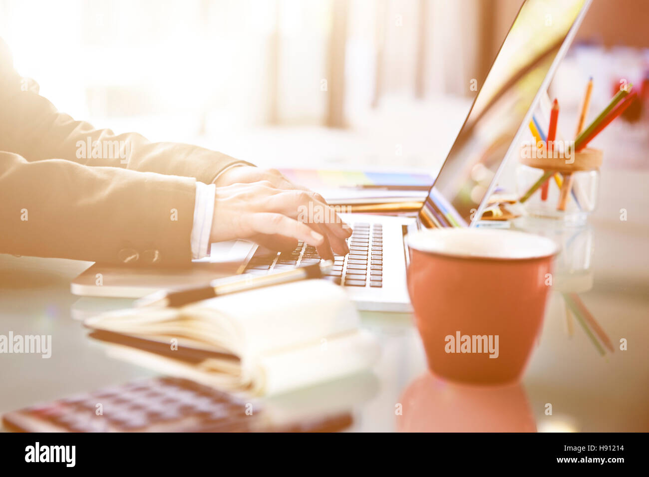Businessman Working Typing Using Notebook Concept Stock Photo - Alamy