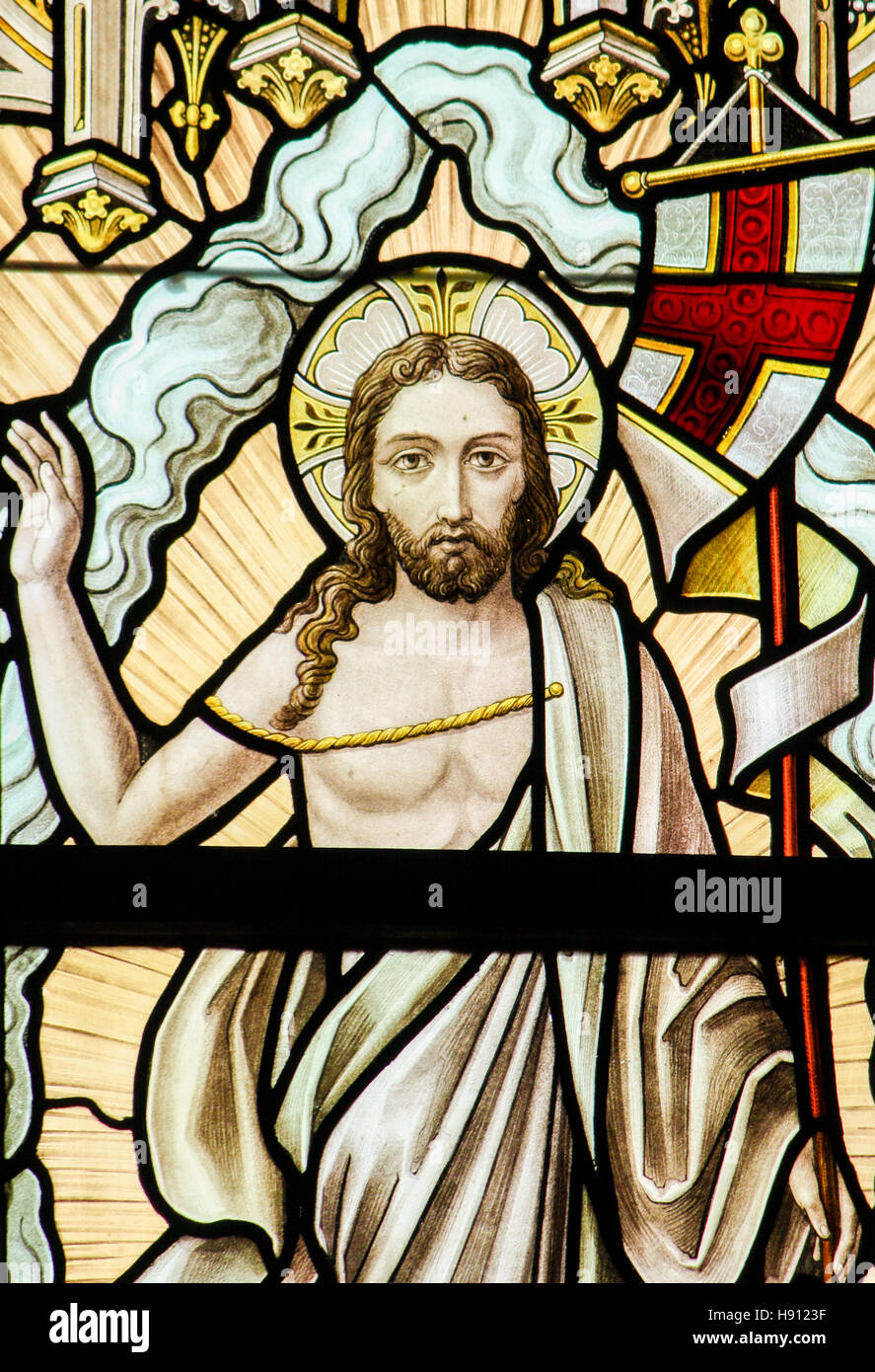 Stained Glass Window Depicting The Resurrection Of Jesus In The Church