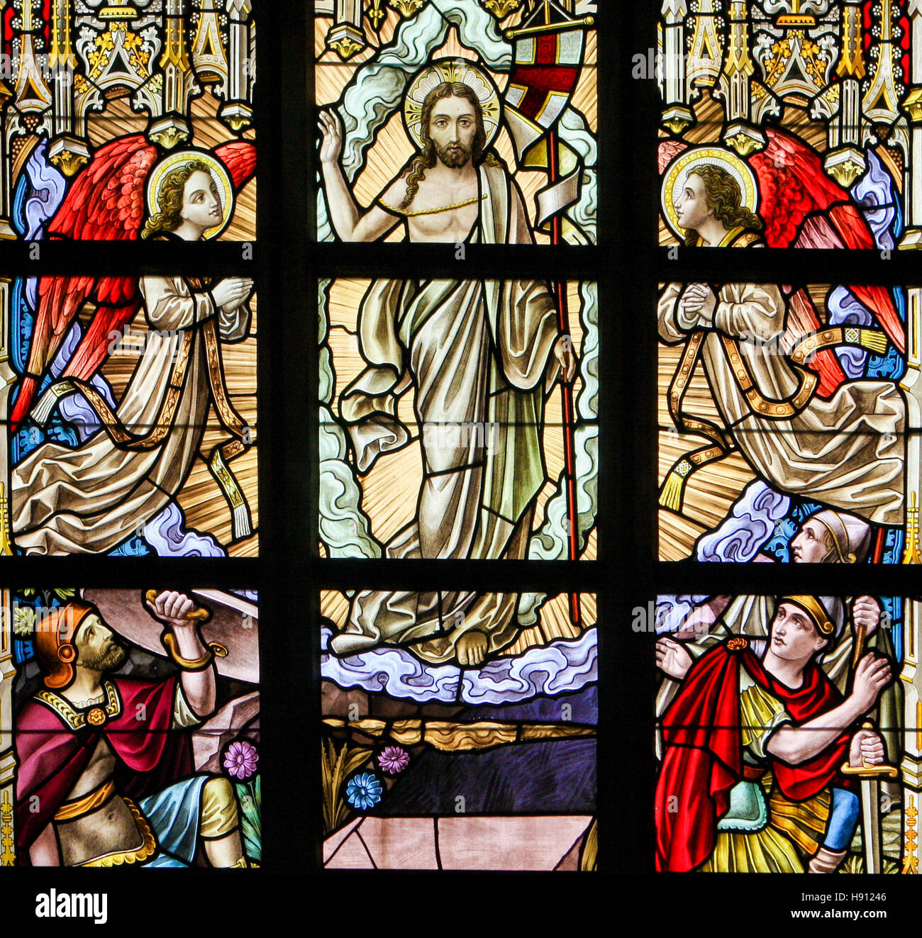 Stained Glass Window Depicting The Resurrection Of Jesus In The Church
