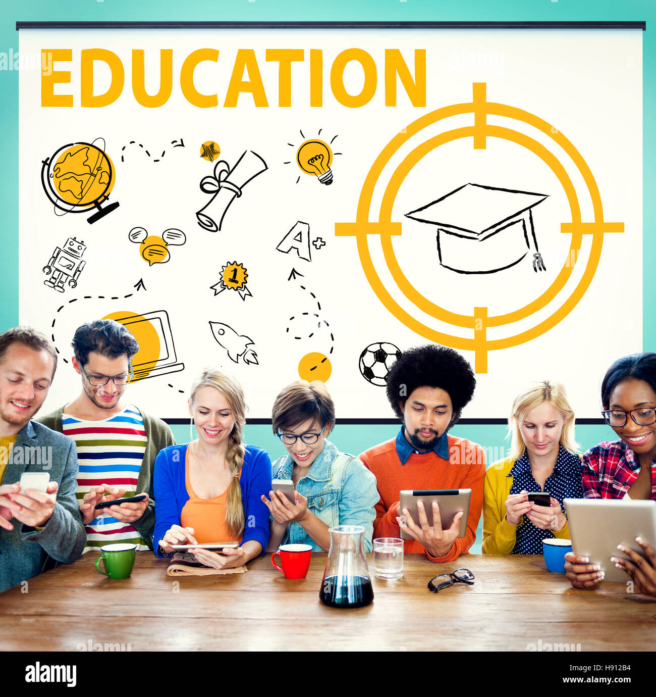 Education Word Hat Computer Learning Graphic Concept Stock Photo - Alamy