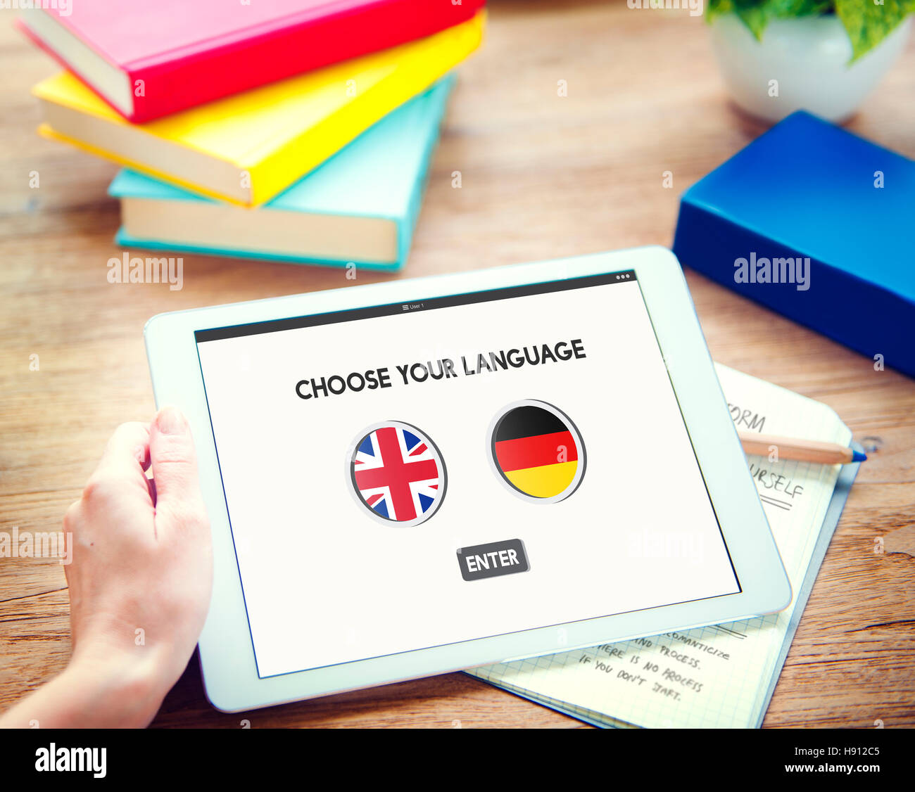Language Dictionary English German Concept Stock Photo - Alamy
