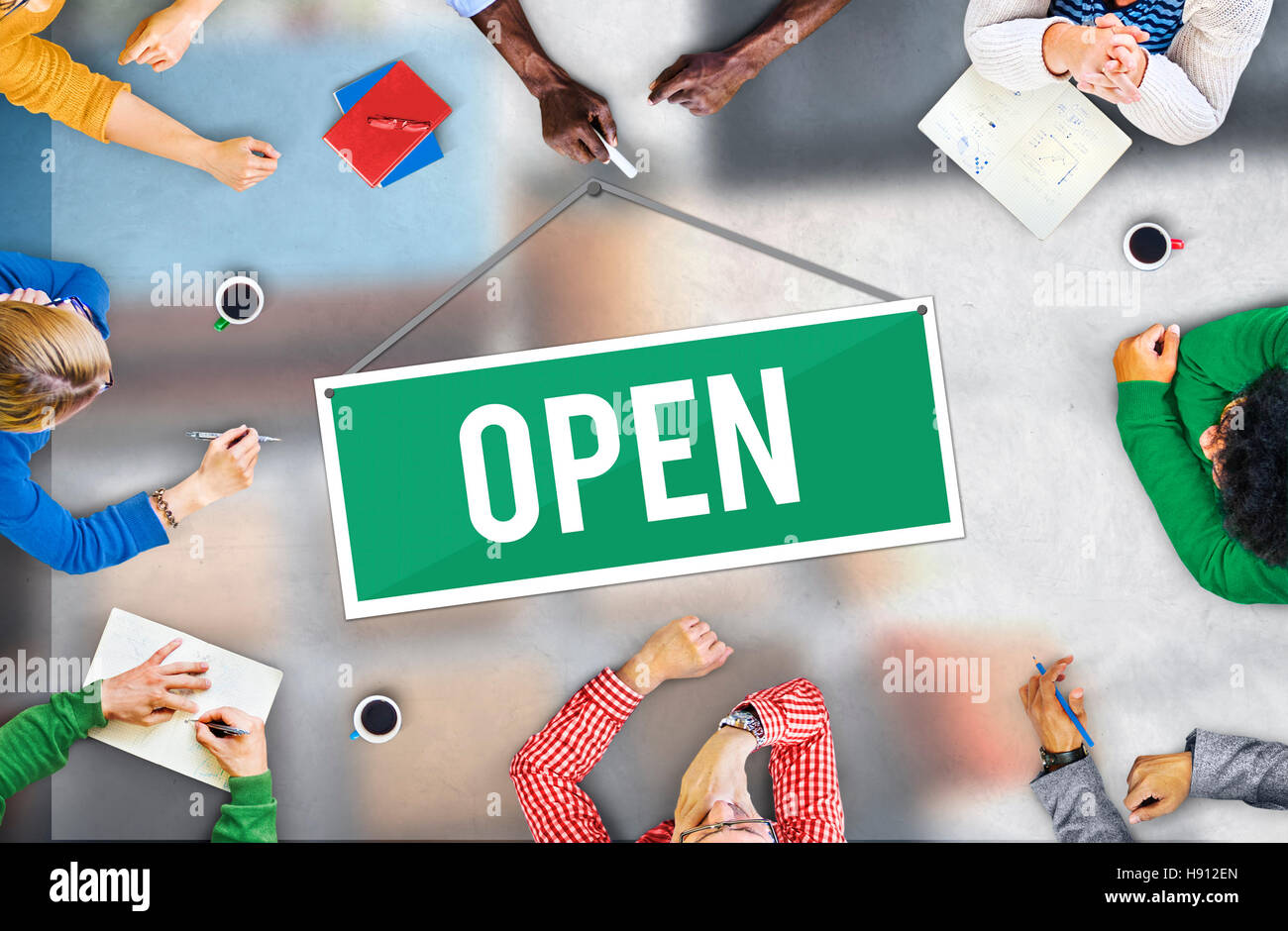 Open Sign Banner Welcome Notice Concept Stock Photo - Alamy