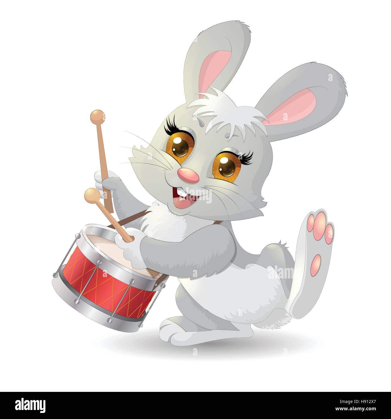 a cheerful rabbit playing on the red drum Stock Vector Image & Art - Alamy