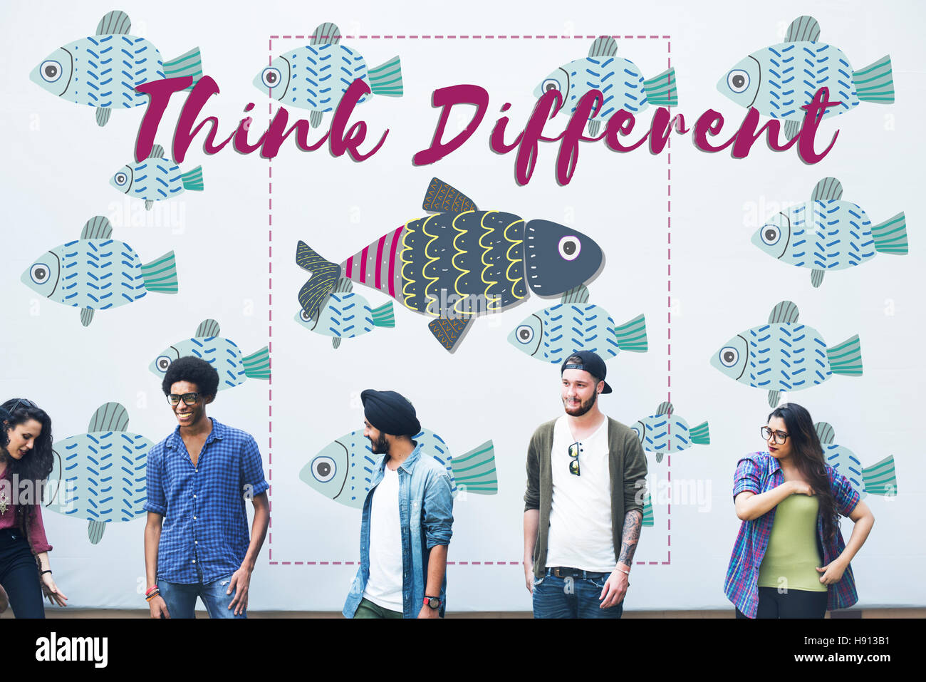 Individuality Unique Different Fish Graphic Concept Stock Photo - Alamy