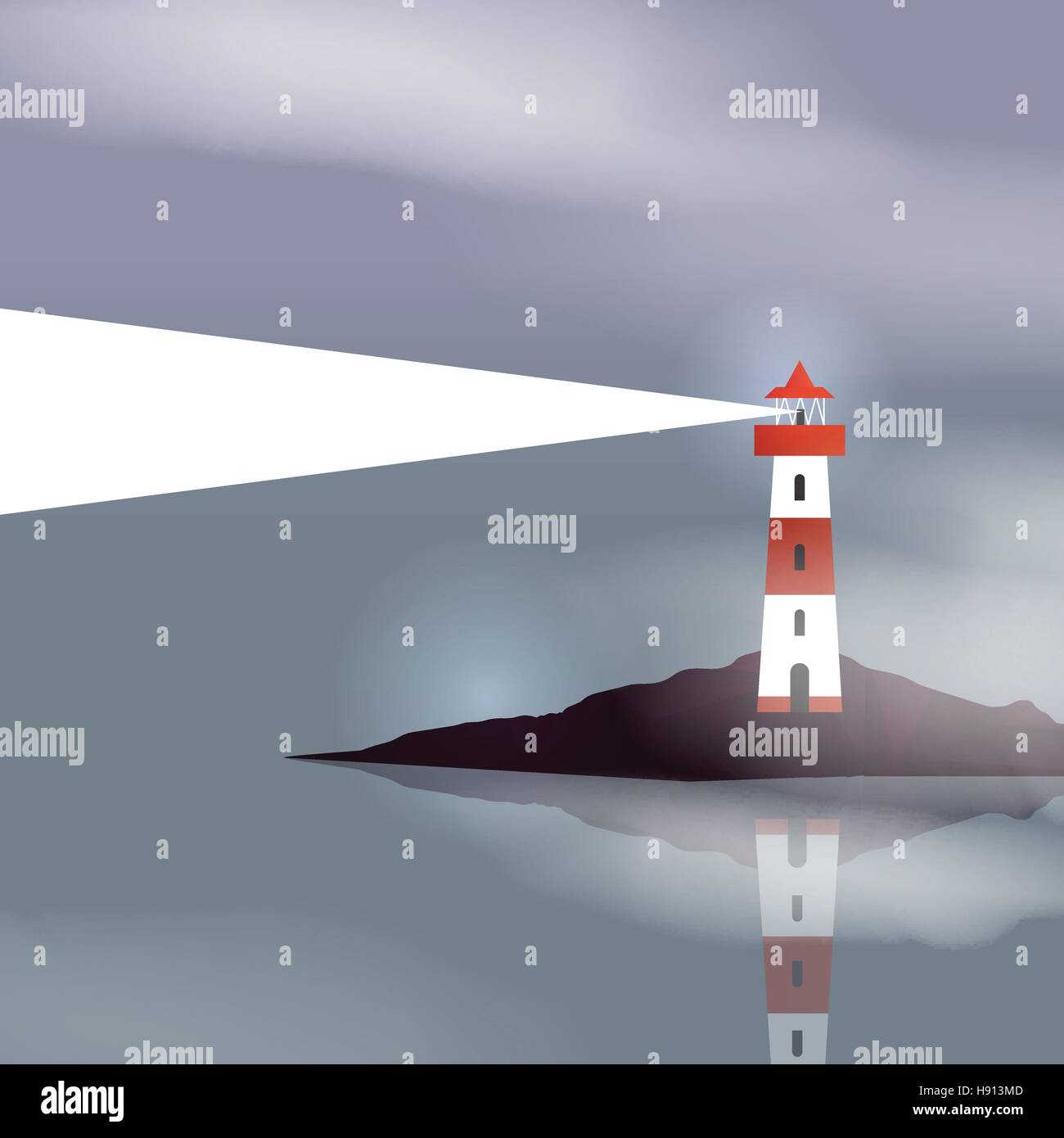 Lighthouse on Island with Navigation Light - Vector Illustration Stock ...