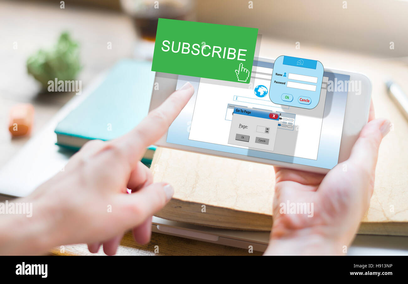 Subscribe Member Register Social Media Feed Concept Stock Photo - Alamy