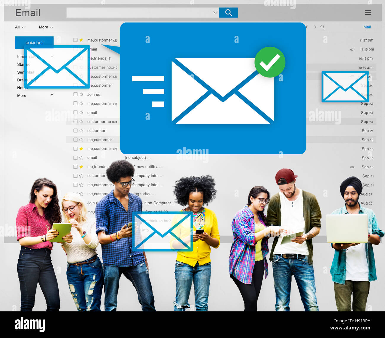 College students text messaging group hi-res stock photography and ...
