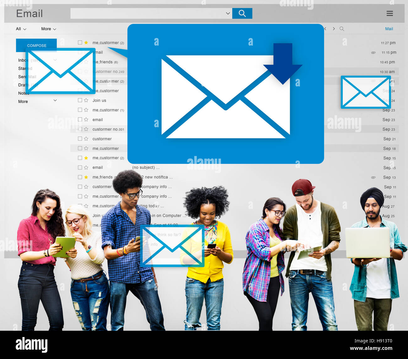 College students text messaging group hi-res stock photography and ...