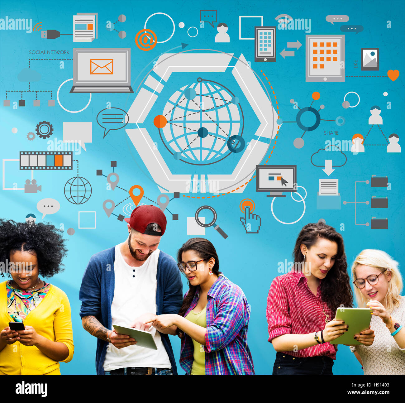 Global Communication Digital Device Information Concept Stock Photo - Alamy