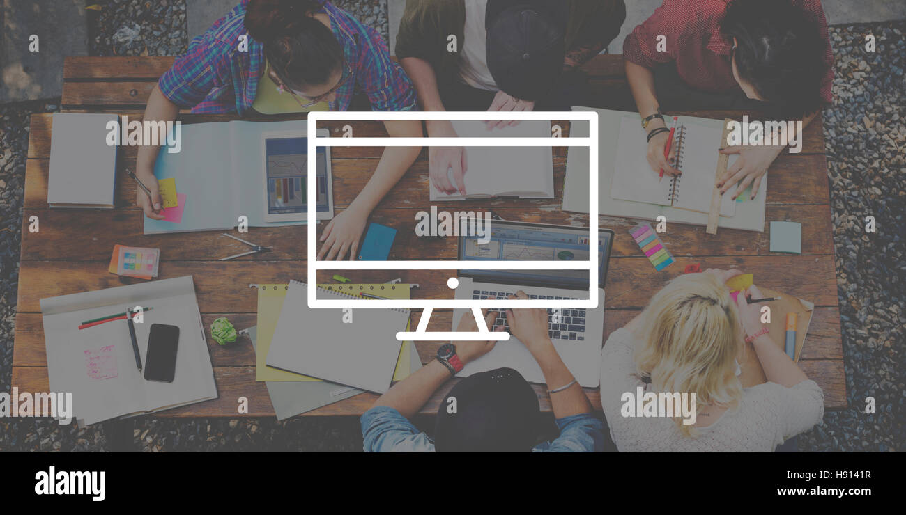 Computer Desktop Electronic Technology Connection Concept Stock Photo ...