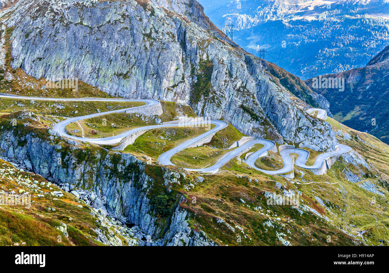 Serpentine Road To The St Gotthard Pass In The Swiss Alps Stock Photo Serpentine Road To The St Gotthard Pass In The Swiss Alps Stock Photo